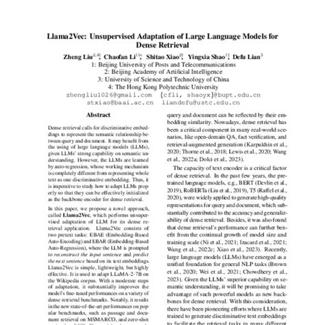 Llama2Vec Unsupervised Adaptation Of Large Language Models For Dense