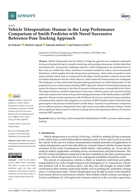 pdf vehicle teleoperation human in the loop performance comparison of smith predictor with