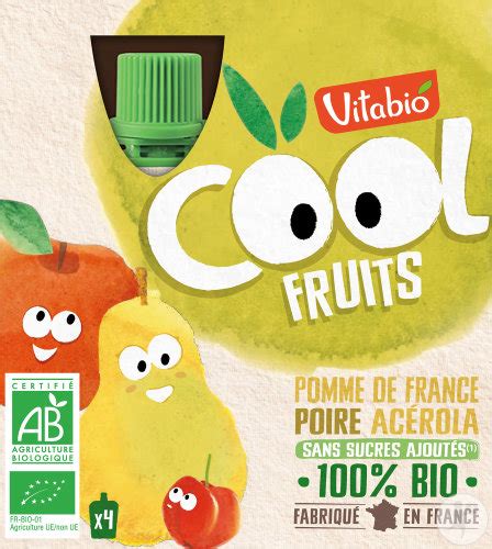 Vitabio Cool Fruit Pomme Poire Acérola De France Gourdes 4x90g