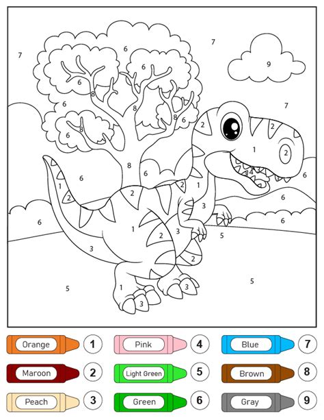 Dibujo de Colorear por Números de Dinosaurio Lindo Emocionado para