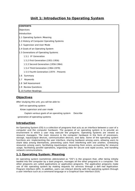 os 1 os notes unit 1 introduction to operating system contents objectives introduction 1