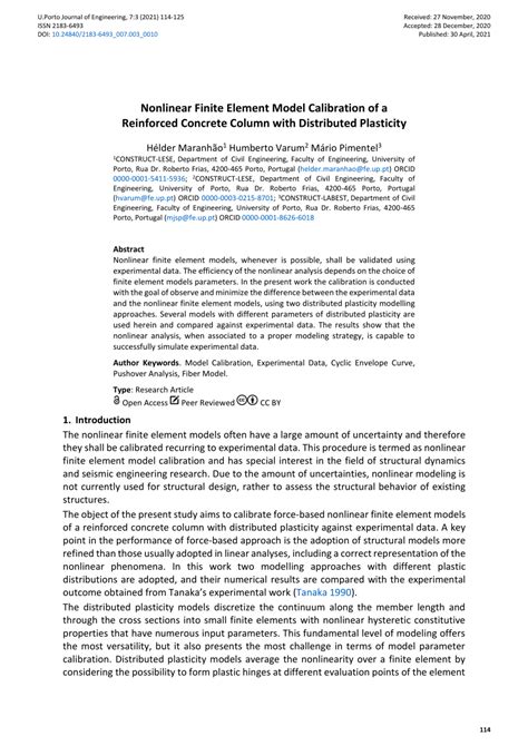 pdf nonlinear finite element model calibration of a reinforced concrete column with