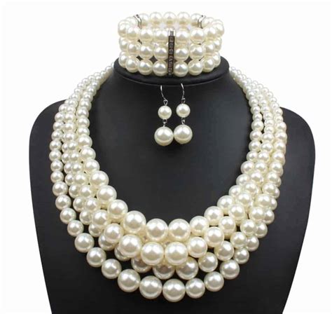 Faux Pearl Necklace Earring Bracelet Sets For Bride Bridesmaid Wedding