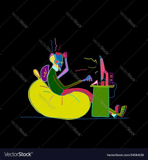 Programmer At Work Sketch For Your Design Vector Image