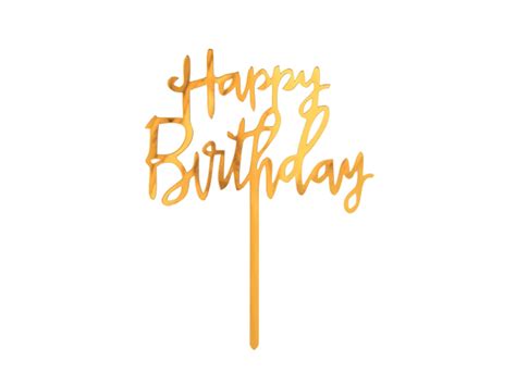 Topper z pleksi na tort Happy Birthday złoty 1 szt NA TORT