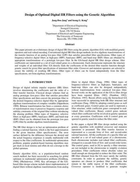 pdf design of optimal digital iir filters using the genetic algorithm
