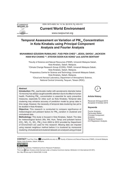 pdf temporal assessment on variation of pm10 concentration in kota kinabalu using principal