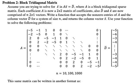 problem 2 block tridiagonal matrix assume you are