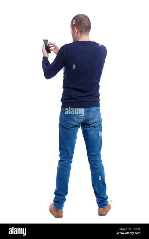 Back View Of Man In Suit Talking On Mobile Phone Rear View People