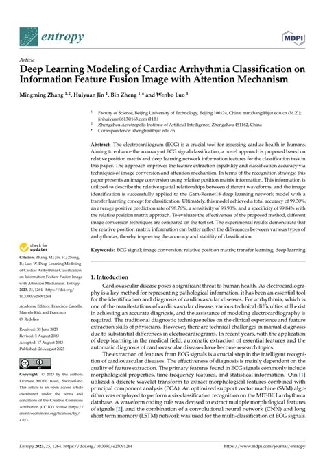 pdf deep learning modeling of cardiac arrhythmia classification on information feature fusion