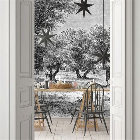 Papier Peint Panoramique Gravure Les Oliviers 390x270cm Maisons Du Monde