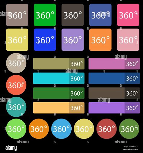 Angle 360 Degrees Sign Icon Geometry Math Symbol Full Rotation Set