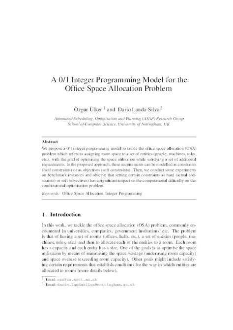 a 0 1 integer programming model for the office space allocation problem