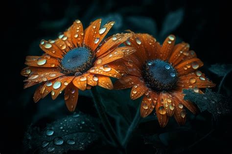 Premium AI Image A Close Up Of Flowers With Raindrops On Them