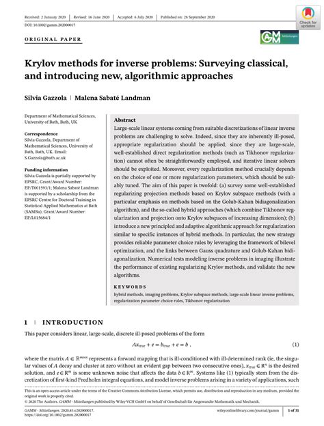 pdf krylov methods for inverse problems surveying classical and introducing new algorithmic