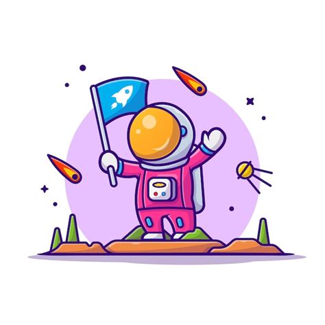 Astronauta Bonito Segurando A Bandeira Na Ilustra O Do Cone Dos