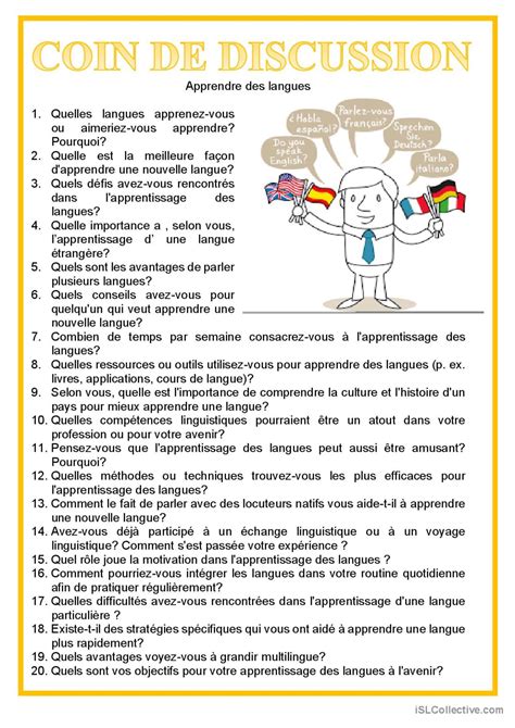 Coin de discussion Apprendre des l Français FLE fiches pedagogiques