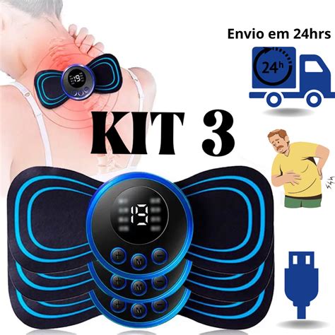KIT 3 Mini Massageador Elétrico Portátil Cervical EMS Alivia Dores