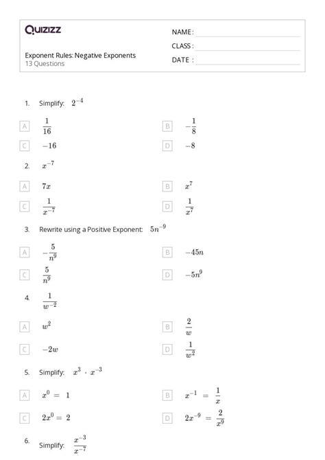 50 Exponents Worksheets For 7th Grade On Quizizz Free Printable