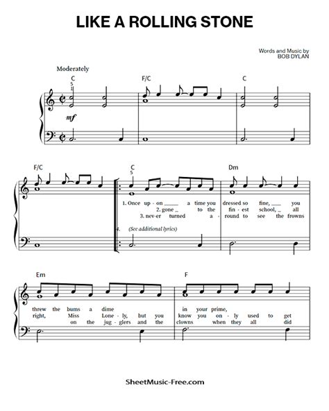 Like A Rolling Stone Sheet Music Bob Dylan Easy Piano SMF