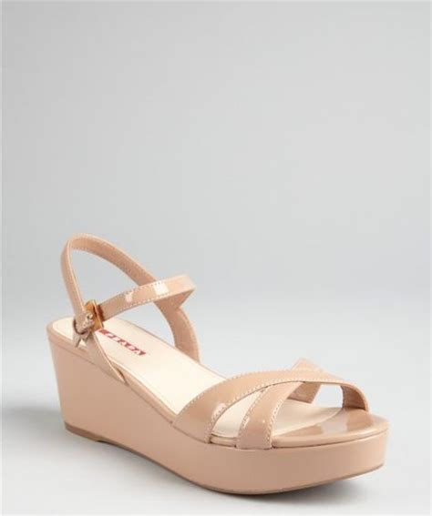 Prada Prada Sport Nude Patent Leather Wedge Sandals In Beige Nude Lyst
