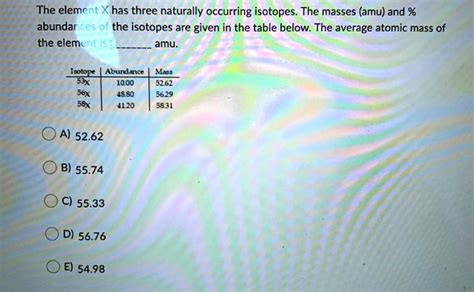 Solved The Element X Has Three Naturally Occurring Isotopes The