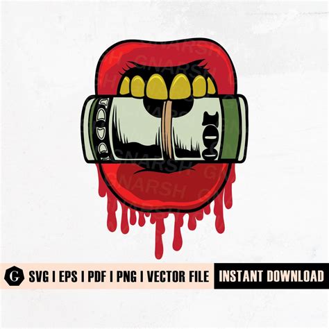 Sexy Lips Bite Money 100 Dollar Svg Dripping Lips Svg Cash Etsy