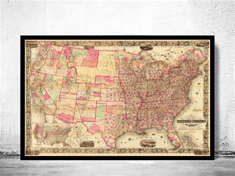 Old Map Of United States America 1867 Vintage USA Map Vintage Poster