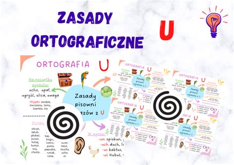 Zasady pisowni wyrazów z U plakat wklejki Złoty nauczyciel