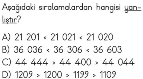 Doğal Sayıları Sıralama Test Çöz 4 Sınıf Matematik Testleri