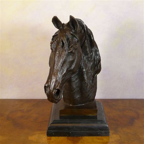 Statue En Bronze Buste Cheval Sculpture
