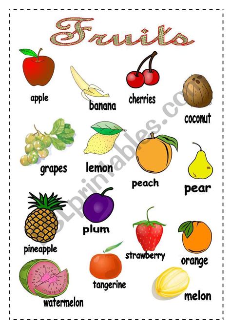 Useful List Of Fruits And Vegetables In English With Esl