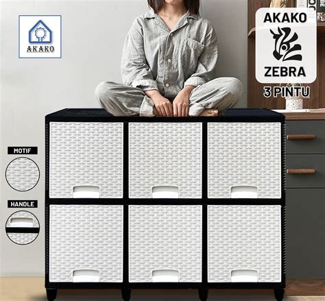 AKAKO Lemari Plastik 3 Pintu Zebra Lemari Susun Lemari Plastik Lemari