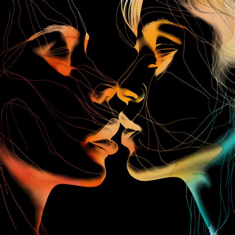 Lesbian Romantic Kiss Lesbian Couple Intimate Abstraction Wall Art Lesbians Mixed Media By
