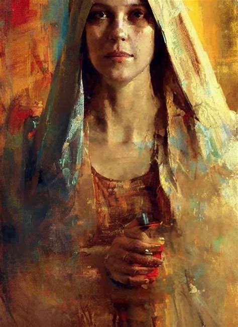 Portrait Of The Virgin Mary Wearing Golden Robes By Stable Diffusion