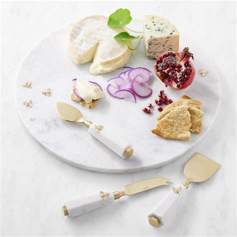 Marble Honeycomb Round Cheese Board With Honeycomb Cheese Knives