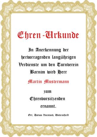 Ehrenurkunden Zum Selbst Erstellen 32 Muster Vorlagen