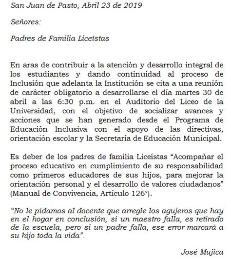 Formato De Citacion Para Reunion De Padres De Familia Actualizado