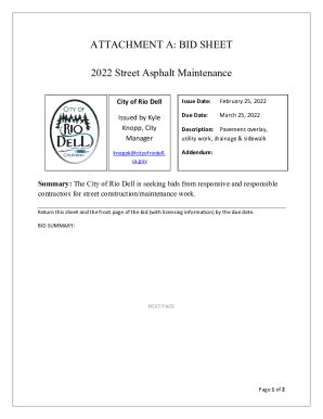 Fillable Online Att A Bid Sheet Fax Email Print PdfFiller