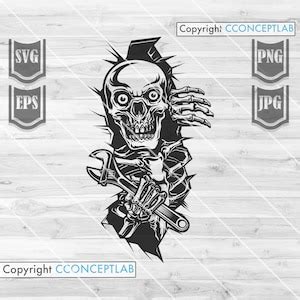 Peeking Mechanic Skull Svg Mechanic Cutfile Mechanical Tool Stencil
