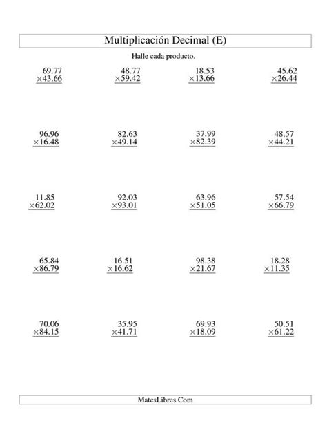 Multiplicaciones Con Punto Decimal