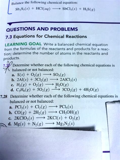 SOLVED Balance the following chemical equation Sb2S3 s 6HCl aq â