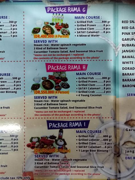 Carta De Ramayana Cafe Ikan Bakar Jimbaran Indonesia