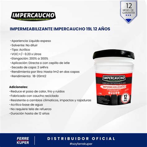 Impermeabilizante Impercaucho A Os Cubeta Lts Blanco Env O Gratis
