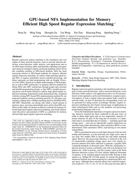 pdf gpu based nfa implementation for memory efficient high speed regular expression matching