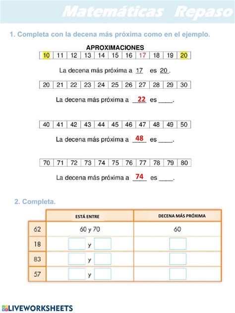 Aproximación a la decena y centena Ficha interactiva Forgot My Password