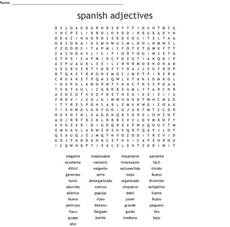 Spanish Adjectives Word Search Wordmint Word Search Printable