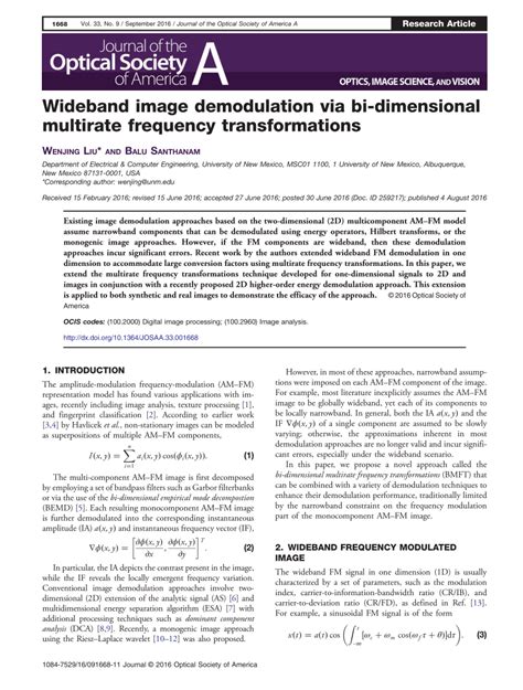 pdf wideband image demodulation via bi dimensional multirate frequency transformations