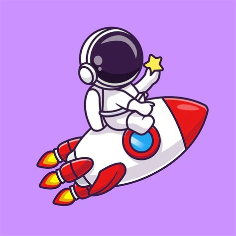 Free Vector Cute Astronaut Riding Rocket With Star In Space Cartoon