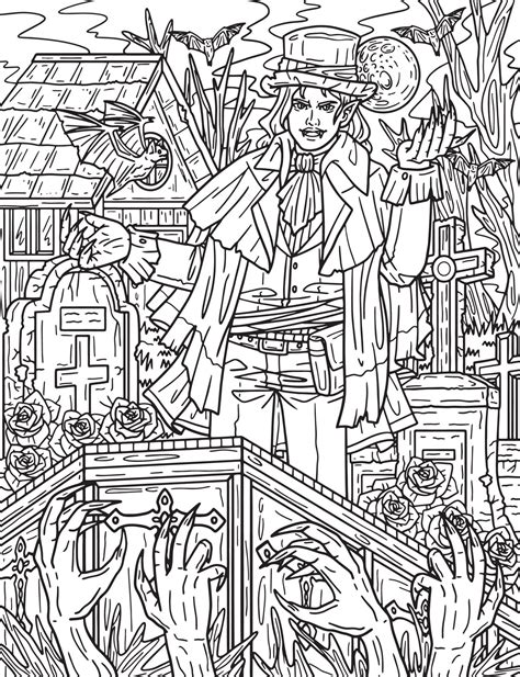 Halloween Vampire And Coffin Adults Coloring Page 23481074 Vector Art